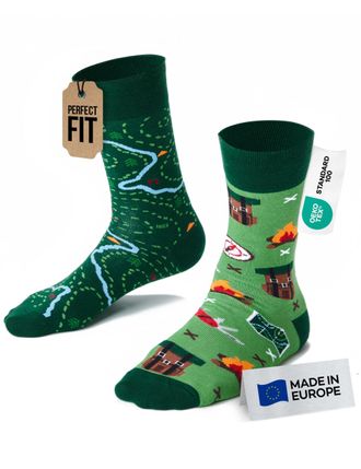 Many Mornings Mismatched Socken - Lustige Socken Unisex - Lustige Wandersocken - Geschenkidee - Design: The Map - Made in EU - 43-46