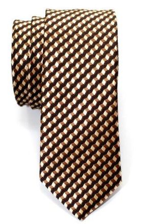 Retreez Cravate Fine Slim Tiss&eacute;e en motifs de rayures en zigzag pour homme - Marron