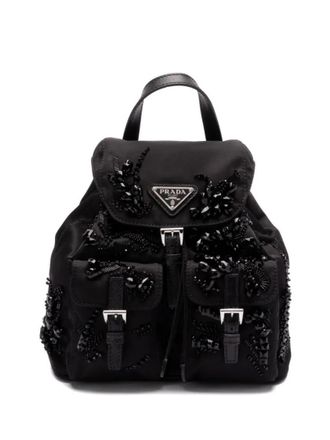 Prada Rucks&auml;cke - Enamel Triangle-Logo Backpack - Gr. unisize - in Schwarz - f&uuml;r Damen