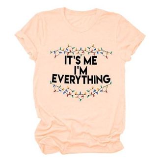 Generic 2026 T-shirt décontracté à manches courtes et col rond pour femme avec imprimé de Noël, rose clair, XXL