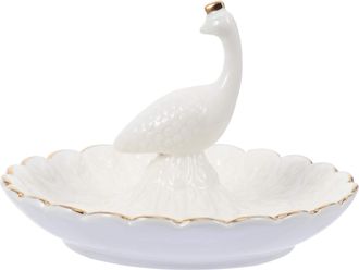 Cabilock Schmuckschale Keramik Pfauendesign Dekorative Aufbewahrungsschale Für Ringe Und Ohrringe Elegantes Schmucktablett in Weiß Schmuckaufbewahrung Für Wohn