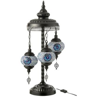 Paris Prix Lampe &agrave; Poser Mosa&iuml;que 3 T&ecirc;tes Neal 78cm Bleu