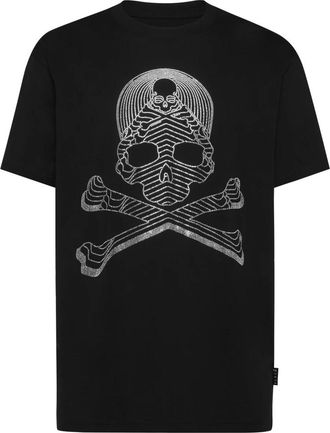 Philipp Plein Homme, Tops, Noir, Taille: 2XL T-Shirt Col Rond Skull&Bones