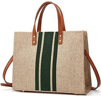 Generic Grand sac &agrave; main et sac &agrave; main en toile pour femme avec poign&eacute;e sur le dessus, sac fourre-tout tendance en toile, sacs de travail, Vert, Large