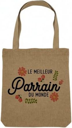 Fabulous Sac Shopping Tote Bag Aspect Lin - Le Meilleur Parrain du Monde Famille - Sac de Courses Toile Epaisse 360g Beige Naturel Cabas Port&eacute; Epaule Solide Im