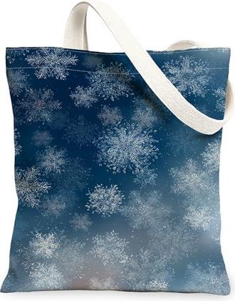 Generic Sacs fourre-tout en toile avec motif flocon de neige dhiver, sacs d&eacute;picerie r&eacute;utilisables, chics, l&eacute;gers et lavables, toile pour voyage, plage, pique-
