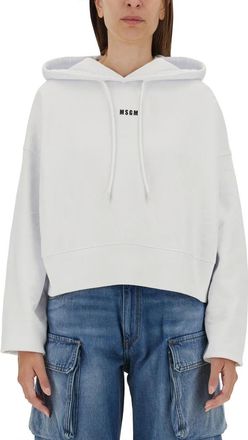 Msgm Msgm, Femme, Sweatshirts et sweats &agrave; capuche, Blanc, Taille: 40 FR SweaT-shirt en coton avec capuche et micro logo