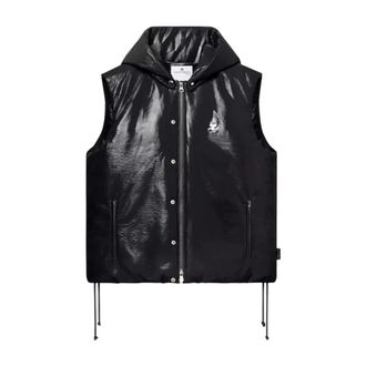 Courrèges Homme, Vestes, Noir, Taille: M Veste sans manches à capuche en vinyle noir brillant
