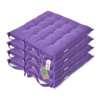 Homescapes 4er Set Stuhlkissen 40x40 cm lila - Sitzkissen Outdoor/Indoor mit Baumwollbezug, Sitzpolster waschbar und Oeko-TEX-Zertifiziert f&uuml;r Esszimmer-, K&uuml;chen