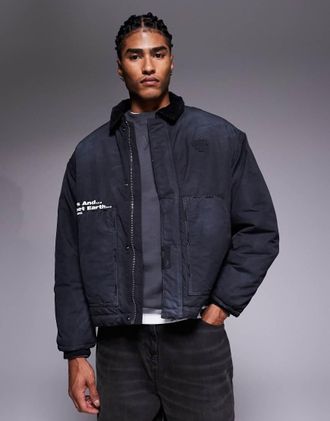 Aape By A Bathing Ape Kastige Workwear-Truckerjacke aus &uuml;berf&auml;rbtem, schwarzem Denim