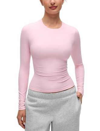 CRZ YOGA Softembrace Chemisier &agrave; Manches Longues pour Femmes Col Ras du Cou Hauts Basiques dautomne Rose Fraise 46