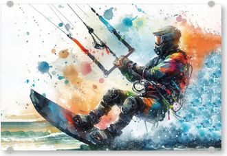 artboxONE Acrylglasbild 120x80 cm Sport Kitesurfen in Aquarell Bild hinter Acrylglas - Bild Sport aquarell Farbe