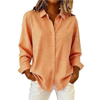 Generic Chemise d&eacute;contract&eacute;e pour femme - Couleur contrast&eacute;e - Automne et hiver - Imprim&eacute; &agrave; carreaux - Chemisier &agrave; carreaux pour femme - Chemise surdimensionn