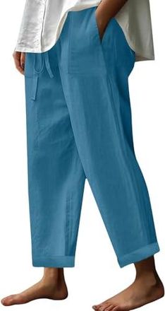 Generic Pantalon Femme Large L&eacute;ger Ete en Lin pour Pantalon D&eacute;contract&eacute; pour Femme Style Japonais Ample et &Eacute;lastique &Agrave; Boutons Style Drap&eacute; Jambes Larges en Fl