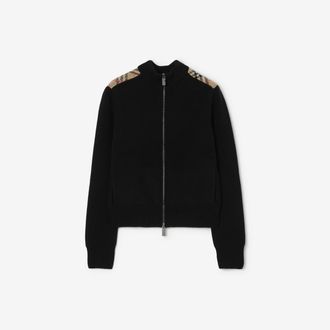 Burberry Cardigan en laine et cachemire Patch Check, Size: XL