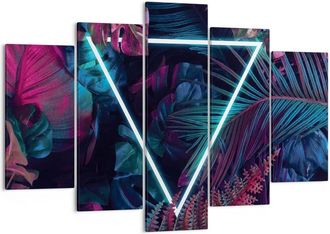 Arttor Bilder auf Leinwand 150x100cm Leinwandbild Leuchtend Dreieck Blätter Groß XXL Wanddeko Bild Schlafzimmer Set 5 teilige Wandbilder Dekoration Wohnzimme