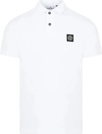 Stone Island Homme, Tops, Blanc, Taille: M Polo &agrave; Patch Boutonn&eacute;