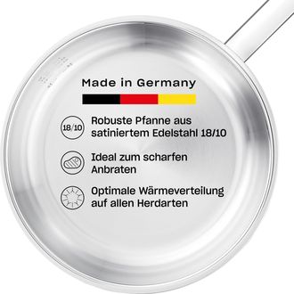 FISSLER Original-Profi Collection Edelstahl-Pfanne 24 cm - unbeschichtete Stielpfanne mit Innen-Skala, induktionsgeeignet, energiesparend, langlebig, Made in 