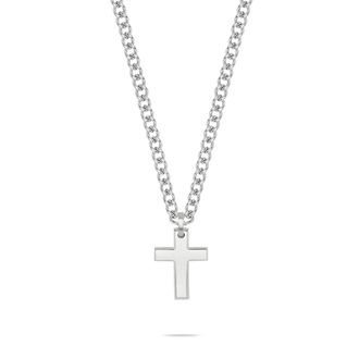 s.Oliver Herren Necklace - Halskette aus poliertem Edelstahl mit Kreuzanh&auml;nger - Silber - Panzerkette verstellbar bis 55 cm - wasserfest & hautfreundlich