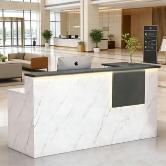 Generic Empfangstheke mit LED-Beleuchtung Empfangstheke mit abschlie&szlig;baren Schubladen Stauraum und Tastaturablage Ideale Kassentheke f&uuml;r B&uuml;ro Zuhause oder Kli