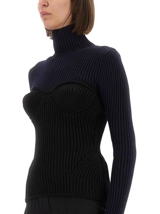 Jean Paul Gaultier Corset-Detailed Merino Wool Sweater - Blue