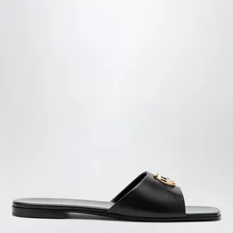 Gucci Double G Slides aus schwarzem Nappaleder