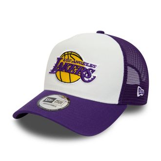 New Era Los Angeles Lakers NBA Team Colour White Purple A-Frame Adjustable Trucker Cap - One-Size