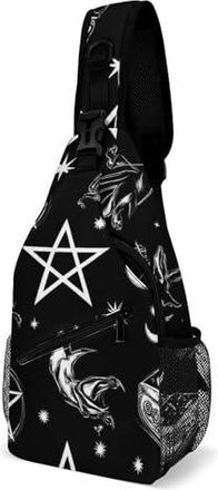 Generic Multifonction Sacoche Porté épaule Crâne de chat noir, lune gothique, crâne doiseau, art noir Sling Bag Casual,Durable Sac DEpaule pour Cyclisme Campi