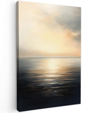 MuchoWow &copy; Leinwand Bilder 40x60 cm Wanddeko Wohnzimmer Aesthetic Room Decor Deko Zimmer Wandbilder Modern Bild auf Leinwand Sonne - Horizont - Meer