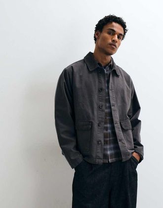 Reclaimed Vintage ensemble veste en toile et en velours c&ocirc;tel&eacute; gris charbon-Noir