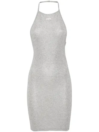 Off-white robe courte en maille nervur&eacute;e - Argent