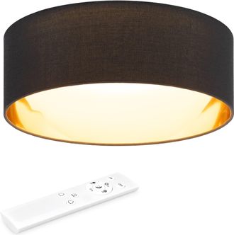 Navaris LED Deckenleuchte Milchglaskuppel - dimmbar mit Fernbedienung - verstellbare Farbtemperatur - Design Stoff Deckenlampe - Schwarz/Gold