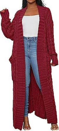 Generico Veste longue en tricot fin pour femme avec col en V et col en V Style doudoune pour femme Automne et Hiver Couleur unie Manteaux Ouverts sur le devant