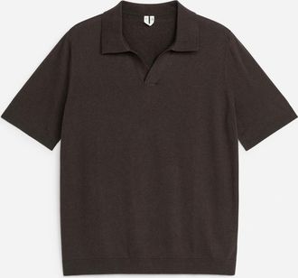 Arket Poloshirt Aus Baumwoll-Leinen -Braun