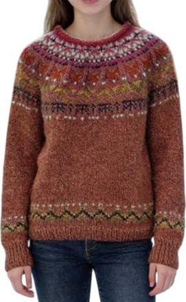 Generic Pull tricot&eacute; vintage &agrave; col rond et manches longues pour femme Motif Fair Isle, E, XXL