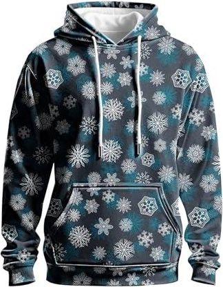 Generic Sweat à capuche de Noël pour homme - Sweat à capuche amusant en forme de flocon de neige - Tenue de Noël surdimensionnée à manches longues - Pull fant