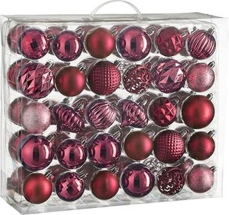 Mica Mica Decorations Weihnachtsbaumkugeln-Set - 60 St&uuml;ck - &Oslash;7 cm - Bruchfest - Pink