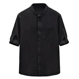 Generic Chemise d&eacute;t&eacute; &agrave; manches courtes respirante et d&eacute;contract&eacute;e pour homme, couleur unie, col montant, classique, l&eacute;g&egrave;re, boutonn&eacute;e, pour lext&eacute;rieur, la pla