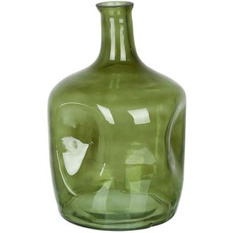 Beliani Blumenvase Olivgr&uuml;n Glas 30 cm Gro&szlig; mit Schmalem Hals Get&ouml;nt Handgefertigt Flaschenform Deko Accessoires Wohnzimmer Schlafzimmer Flur Kamin