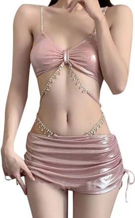 Generic Maillot de Bain 3 pi&egrave;ces pour Femme avec Strass - Vacances &agrave; la Plage parfaites - Tankini Beachwear col V