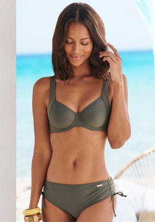 Lascana B&uuml;gel-Bikini LASCANA, Damen, Gr. 36, Cup G, gr&uuml;n (oliv), Polyamid, unifarben, Bikini-Sets B&uuml;gel-Bikini, mit seitlich geraffter Bikinihose, Topseller