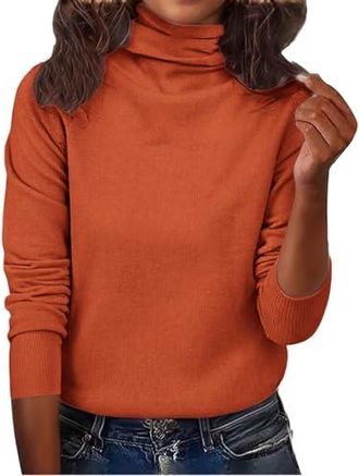 Generic T-shirt basique &agrave; manches longues pour femme - &Eacute;l&eacute;gant - &Eacute;lastique - Coupe ajust&eacute;e - Couleur unie - Col roul&eacute; - Pull fin - Chaud - Sous-v&ecirc;tement basiq