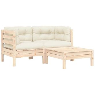 vidaXL 3-tlg. Garten-Lounge-Set mit Kissen in Creme Massivholz Kiefer - Vidaxl