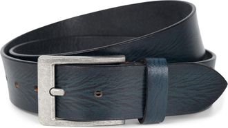 styleBREAKER Unisex Rindsleder G&uuml;rtel Unifarben mit gemaserter Oberfl&auml;che und geb&uuml;rsteter Schnalle, k&uuml;rzbar 03010126, Farbe:Dunkelblau, Gr&ouml;&szlig;e:110cm