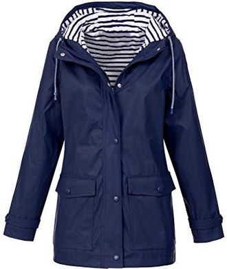 ORANDESIGNE Veste de Pluie Femme Manteau Imperméable Poncho Pluie à Capuche Zippé Cape de Pluie Manches Longues Coup Vent Raincoat Filles Veste Coupe-Vent pour Vo