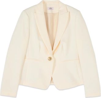Oltre Femme, Vestes, Blanc, Taille: 46 FR Blazer Court en Tissu Technique