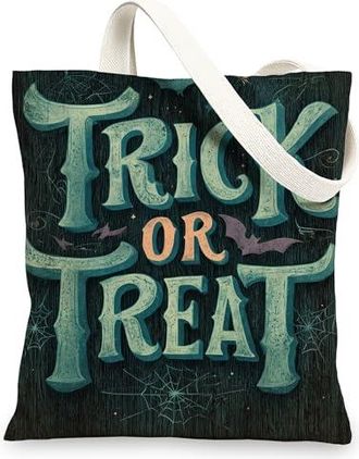 Generic Sacs fourre-tout en toile dHalloween, motif chauve-souris effrayant, sacs à provisions réutilisables, vintage, gothique, léger, lavable, bandoulière C