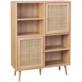 Sweeek Anrichte mit Rattan-Geflecht und Holzdekor, 4 T&uuml;ren