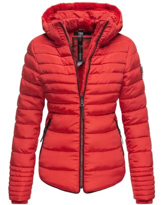 Marikoo Damen Winter Jacke Steppjacke Stehkragen Teddyfell warm gef&uuml;ttert B354 [B354-Amber-Rot-Gr.S]