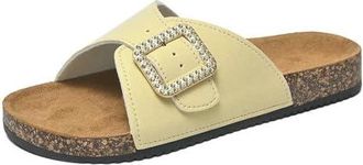 Generic ZBDZSW Sandales plates confortables pour femme avec semelle en li&egrave;ge Bout ouvert Grande taille, beige, 5.5 UK